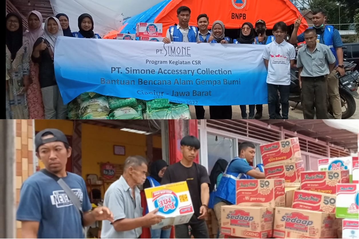 PT Simone Acc Wanaherang Salurkan Bantuan Gempa Bumi Cianjur